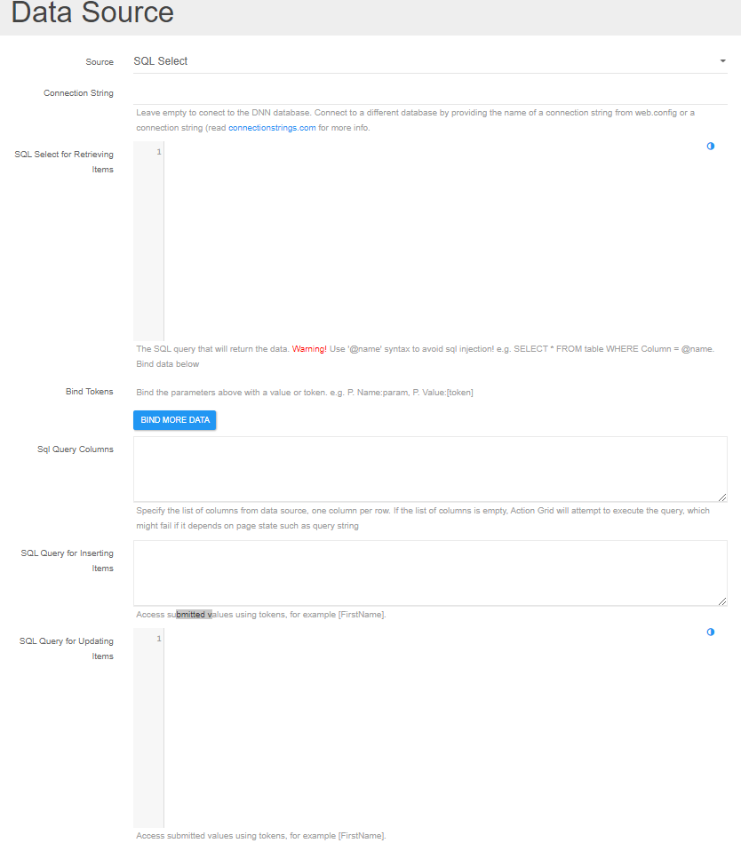 Data source fields | DNN Sharp Documentation Center